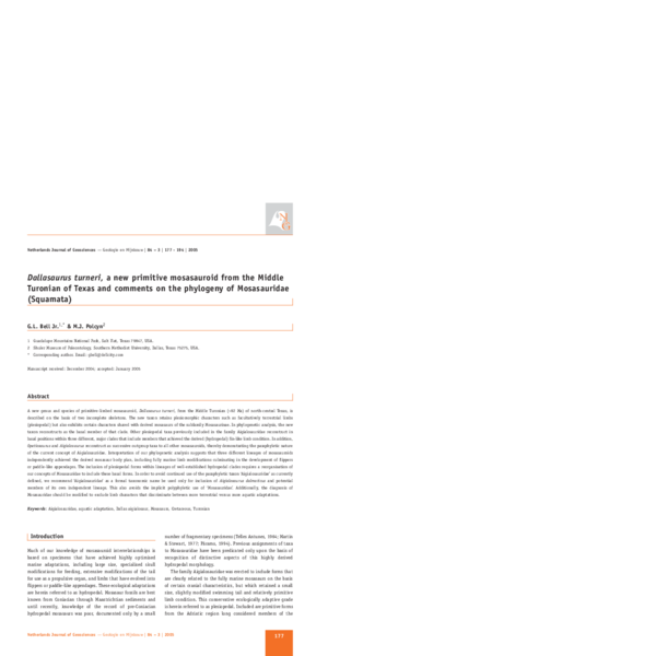 (PDF) Dallasaurus turneri, a new primitive mosasauroid from the Middle ...