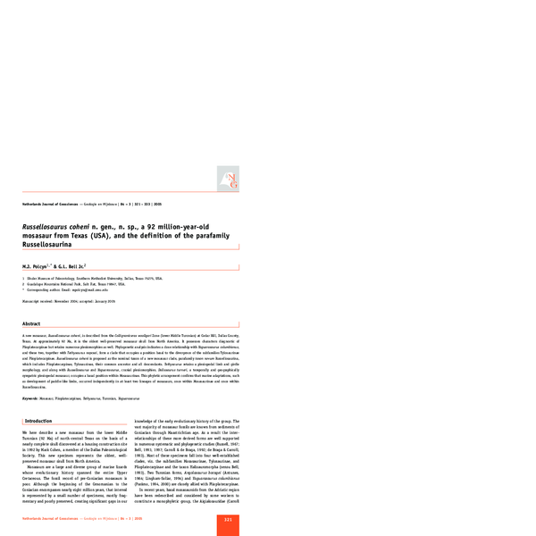 (PDF) Russellosaurus coheni n. gen., n. sp., a 92 million-year-old ...