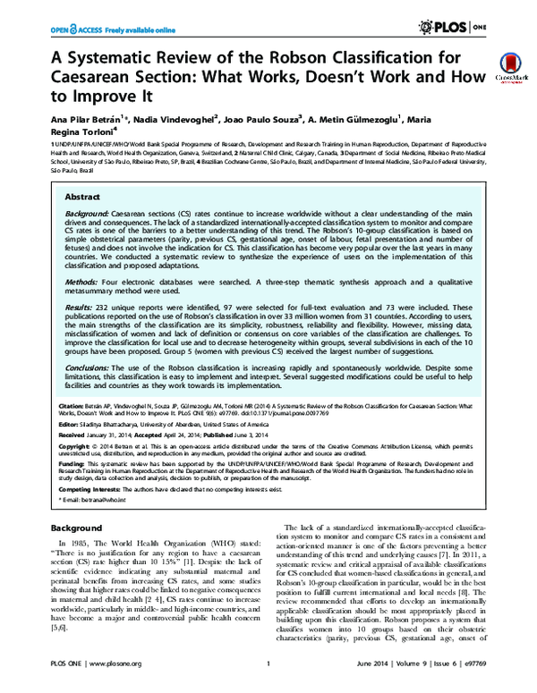 (PDF) A systematic review of the Robson classification for caesarean ...