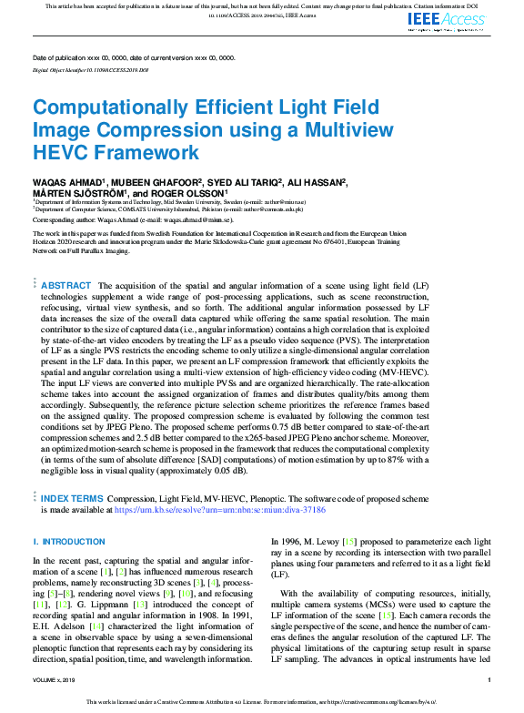 (PDF) Computationally Efficient Light Field Image Compression using a Multiview HEVC Framework