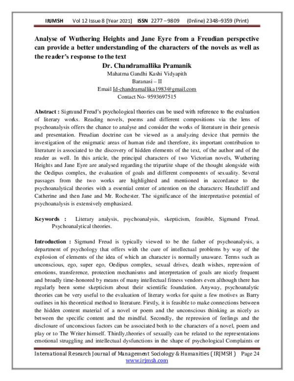 (PDF) Analyse of Wuthering Heights and Jane Eyre from a Freudian ...