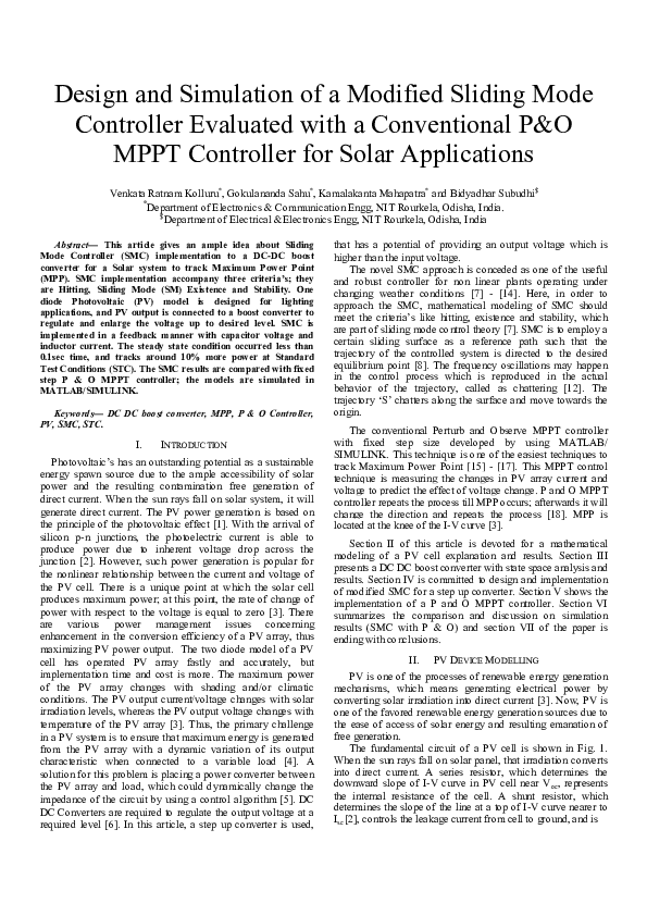 Pdf Design And Simulation Of A Modified Sliding Mode Controller Evaluated With A Conventional