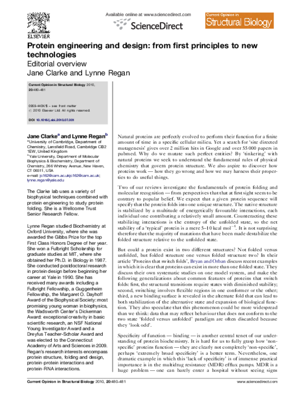 (PDF) Protein engineering and design: from first principles to new ...