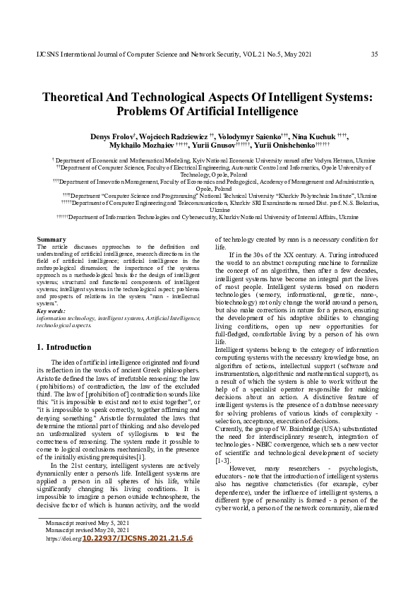 (PDF) Theoretical And Technological Aspects Of Intelligent Systems: Problems Of Artificial ...