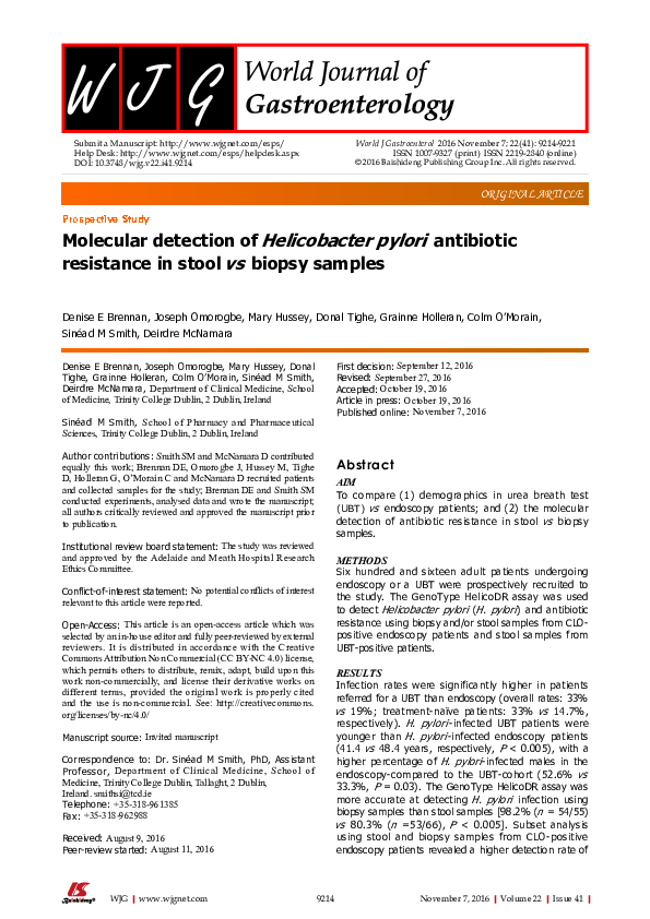 (PDF) Molecular detection of Helicobacter pylori antibiotic resistance ...