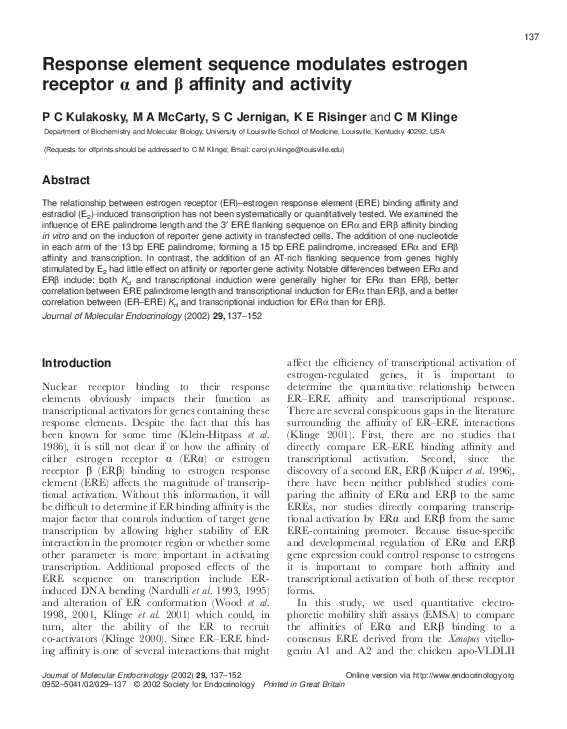 (PDF) Response element sequence modulates estrogen receptor and ...