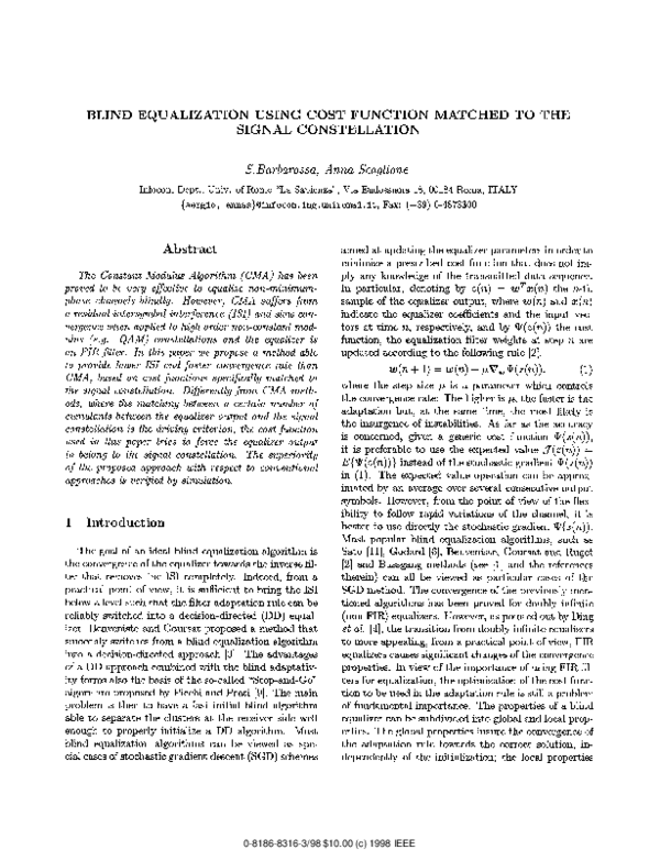 Pdf Blind Equalization Using Cost Function Signal Constellation Sergio Barbarossa