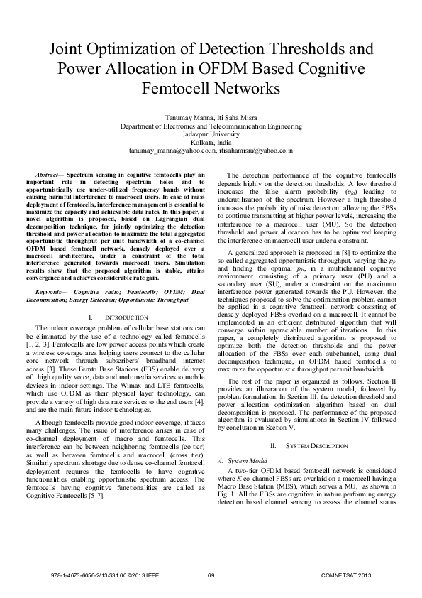 (PDF) Joint optimization of detection thresholds and power allocation in OFDM based cognitive ...