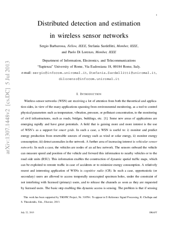 Pdf Distributed Detection And Estimation In Wireless Sensor Networks