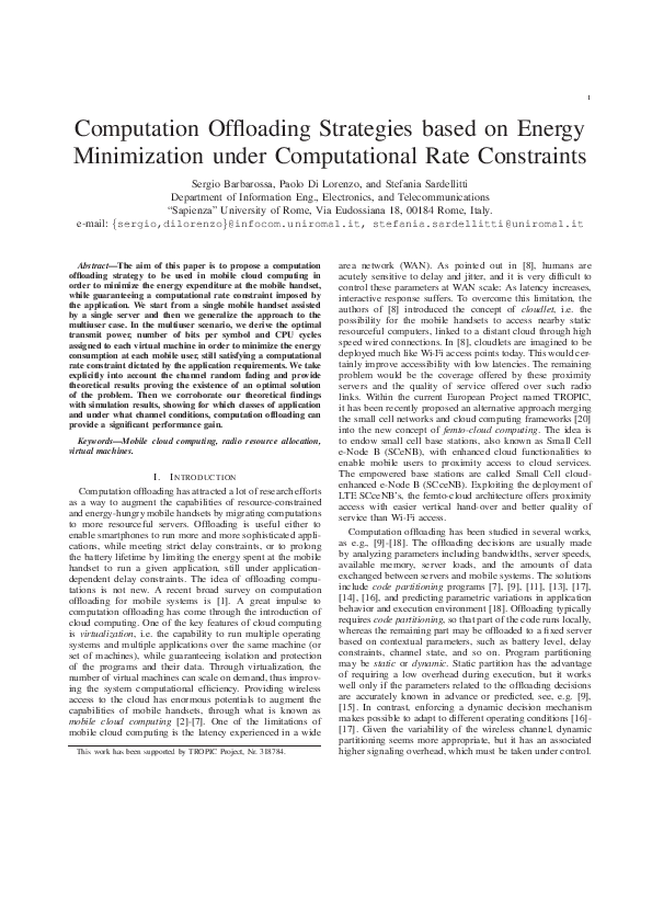 (PDF) Computation offloading strategies based on energy minimization under computational rate ...