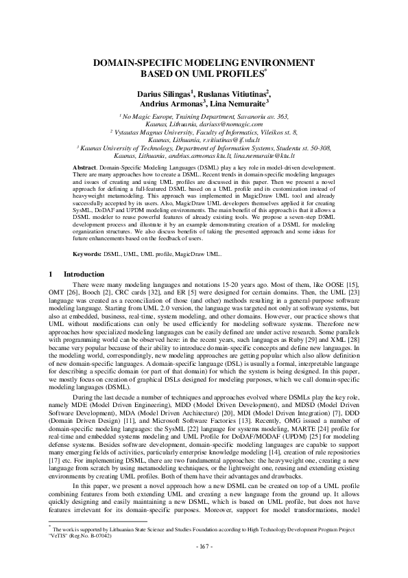 Pdf Domain Specific Modeling Environment Based On Uml Profiles Andrius Armonas