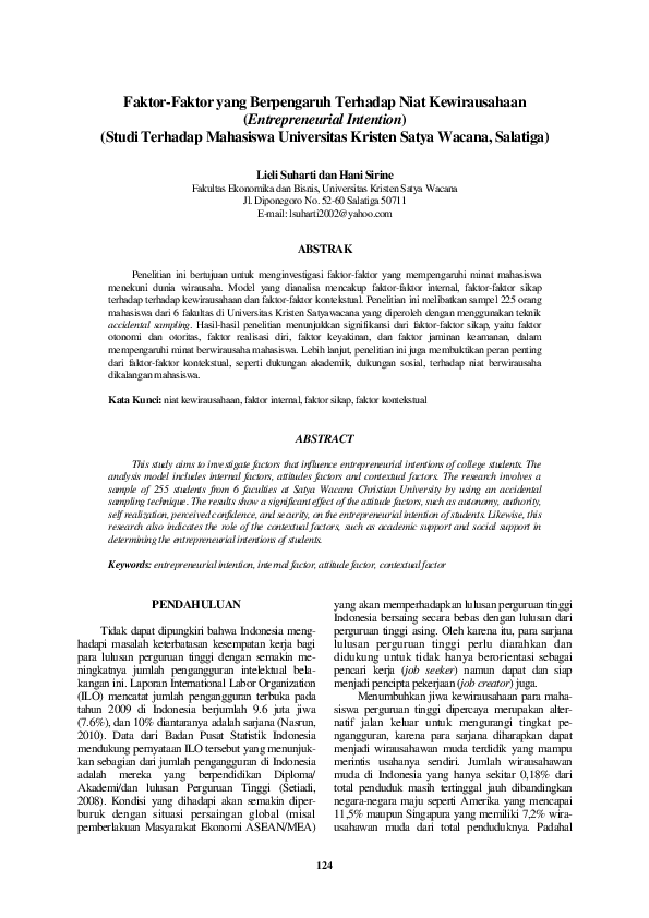 (PDF) Faktor-Faktor yang Berpengaruh Terhadap Niat Kewirausahaan (Entrepreneurial Intention)