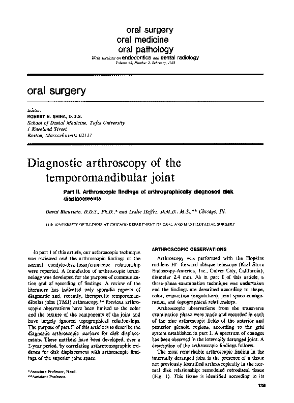 (PDF) Diagnostic arthroscopy of the temporomandibular joint. Part I ...