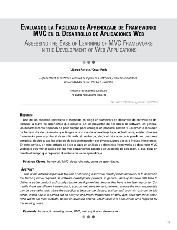 (PDF) Evaluando la Facilidad de Aprendizaje de Frameworks mvc en el ...
