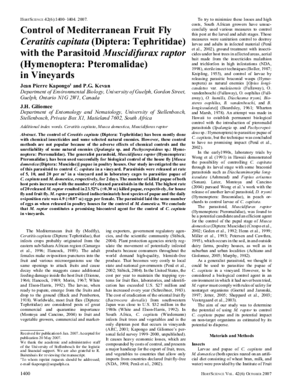 (PDF) Control of Mediterranean Fruit Fly Ceratitis capitata (Diptera ...