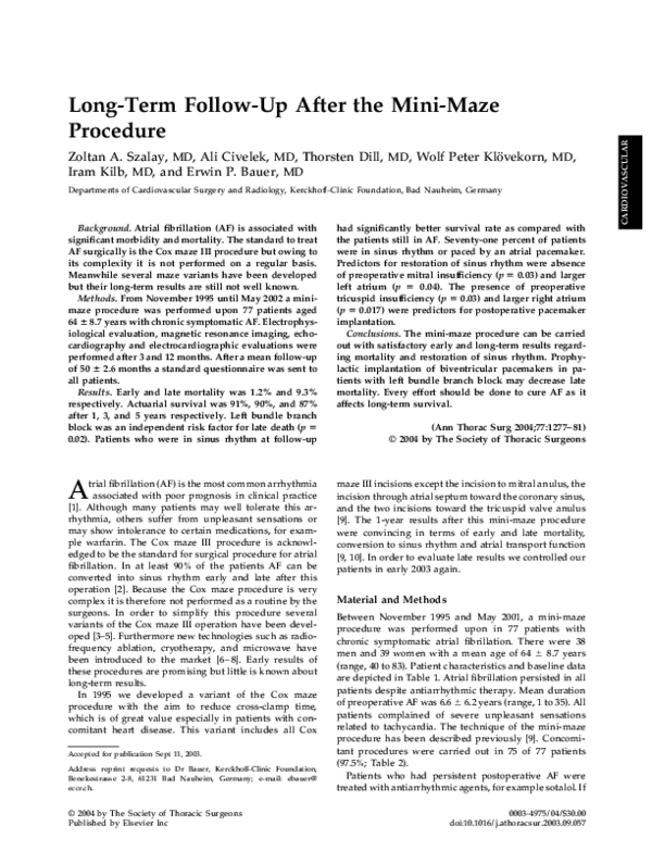 (PDF) Long-term follow-up after the mini-maze procedure