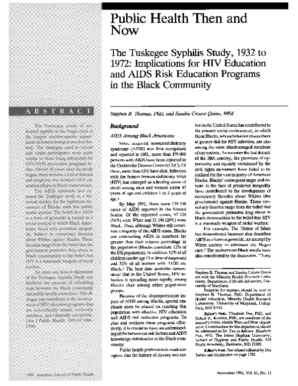(PDF) The Tuskegee Syphilis Study, 1932 to 1972: Implications for HIV ...