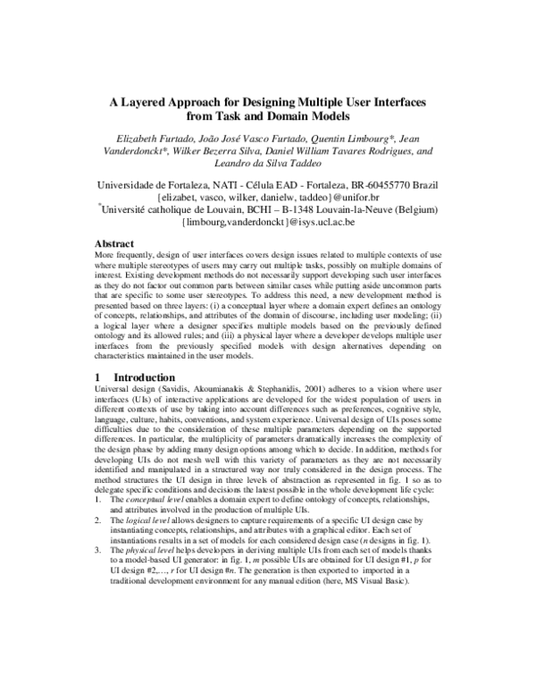 A Layered Approach for Designing Multiple User Interfaces from Task and Domain Models