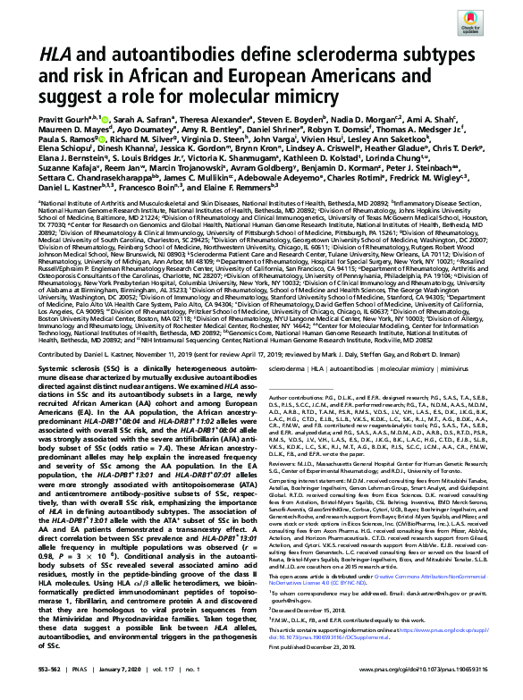 (PDF) HLA and autoantibodies define scleroderma subtypes and risk in ...
