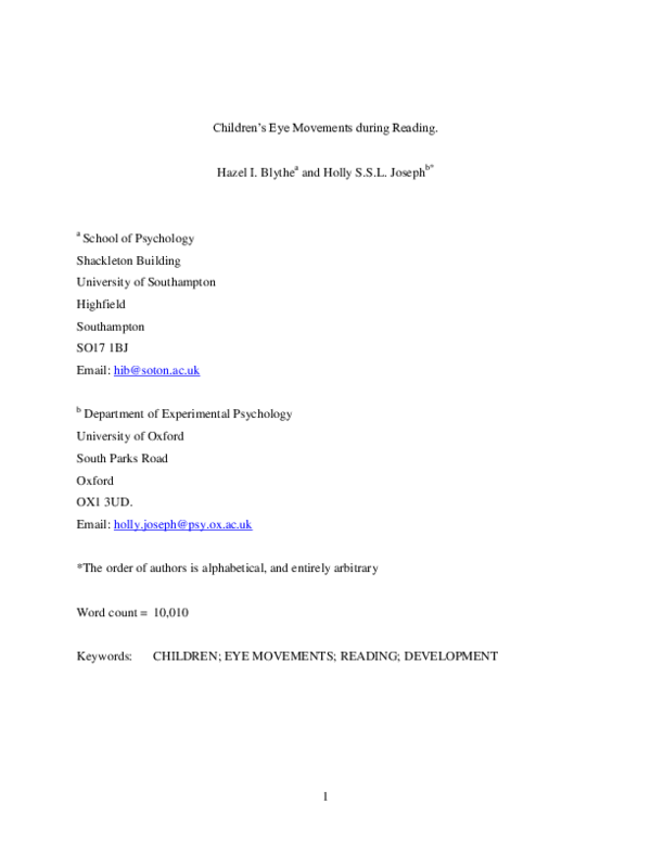 (PDF) Children’s eye movements during reading
