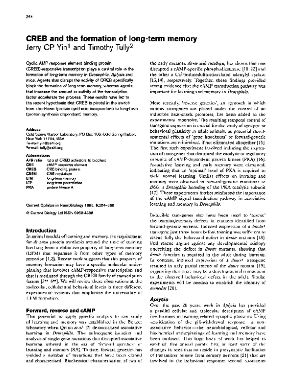 (PDF) CREB and the formation of long-term memory