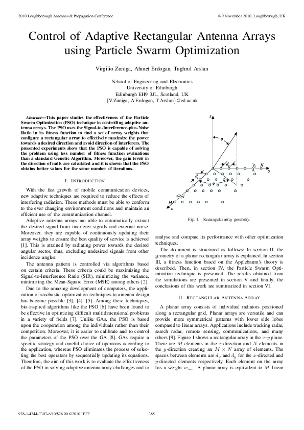 Pdf Control Of Adaptive Rectangular Antenna Arrays Using Particle Swarm Optimization