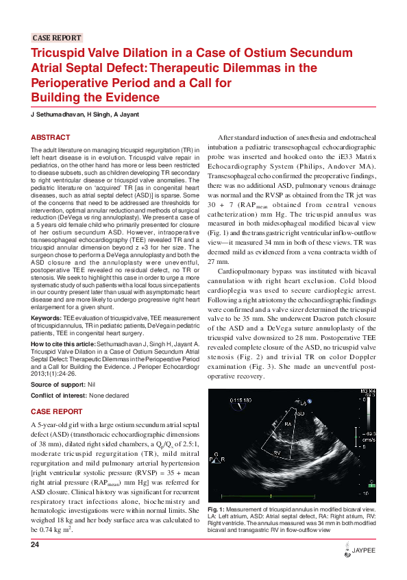 (PDF) Tricuspid Valve Dilation in a Case of Ostium Secundum Atrial ...