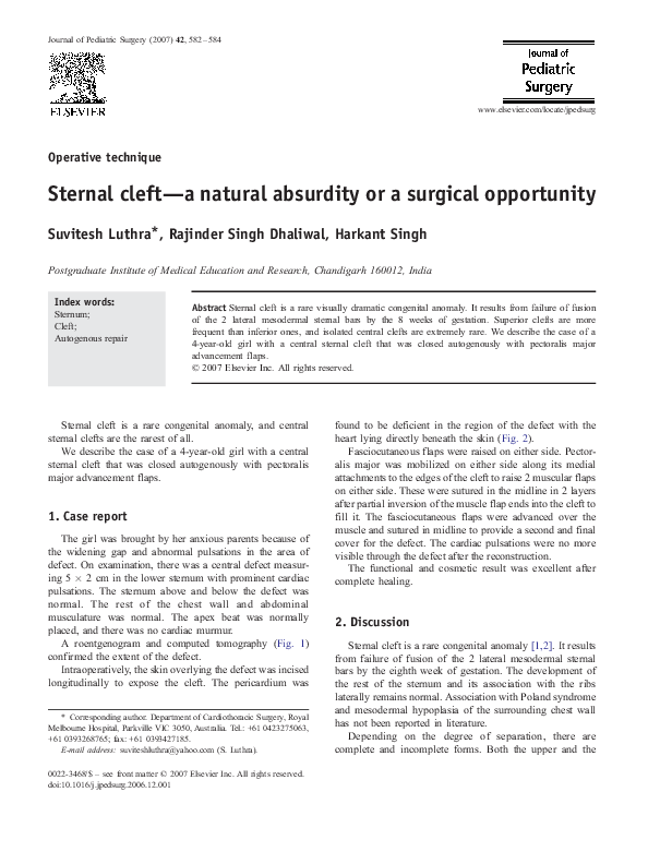 (PDF) Sternal cleft—a natural absurdity or a surgical opportunity