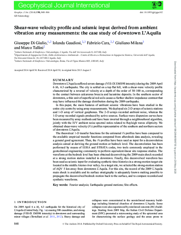 (PDF) Shear-wave velocity profile and seismic input derived from ambient vibration array ...