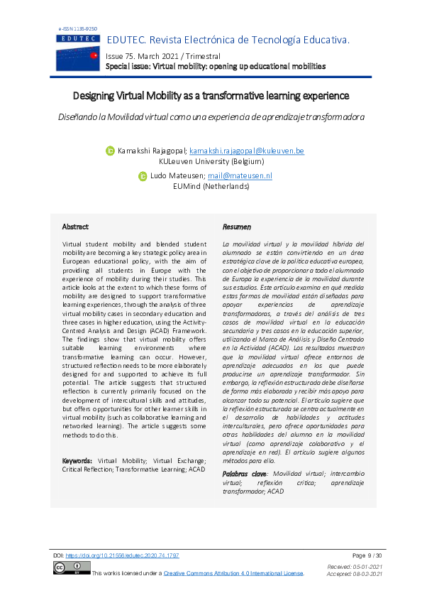 (PDF) Designing Virtual Mobility as a transformative learning experience