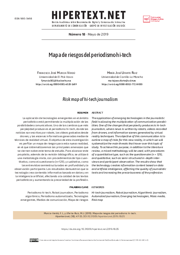 (PDF) Risk map of hi-tech journalism