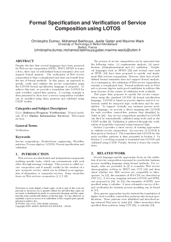 (PDF) Formal Specification and Verification of Service Composition ...
