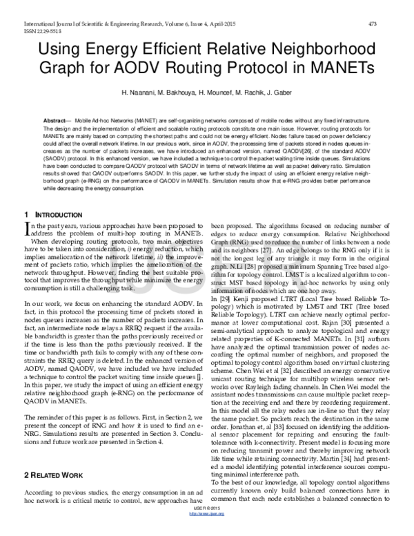 (PDF) Using Energy Efficient Relative Neighborhood Graph for AODV ...