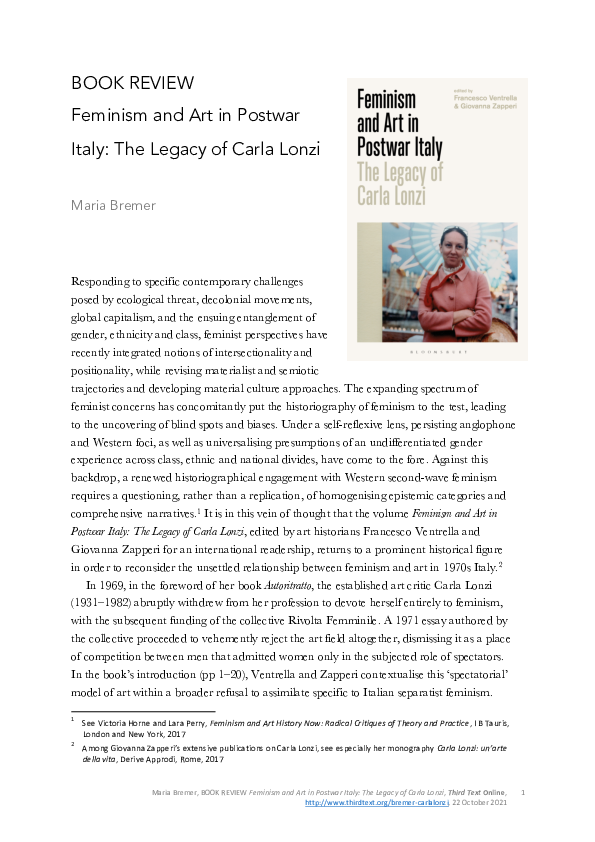 (PDF) BOOK REVIEW: ‘Feminism and Art in Postwar Italy: The Legacy of ...