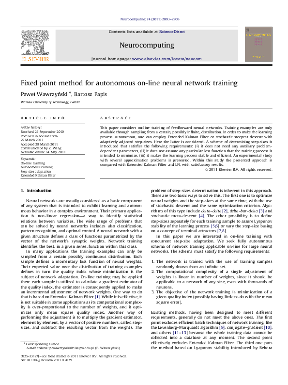 (PDF) Fixed point method for autonomous on-line neural network training