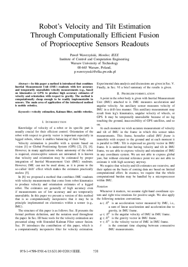 (PDF) Robot's velocity and tilt estimation through computationally efficient fusion of ...