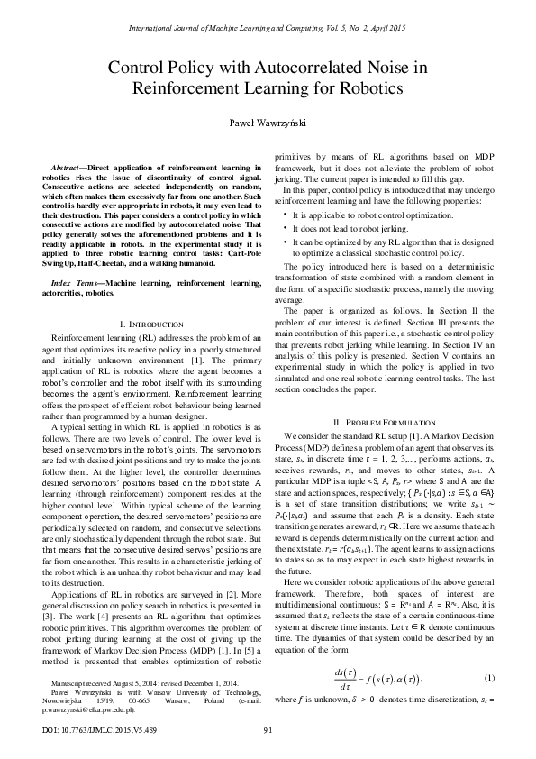 (PDF) Control Policy with Autocorrelated Noise in Reinforcement Learning for Robotics