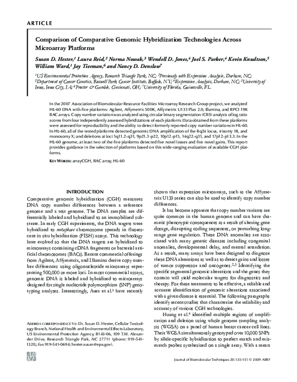 (PDF) Comparison of Comparative Genomic Hybridization Technologies Across Microarray Platforms