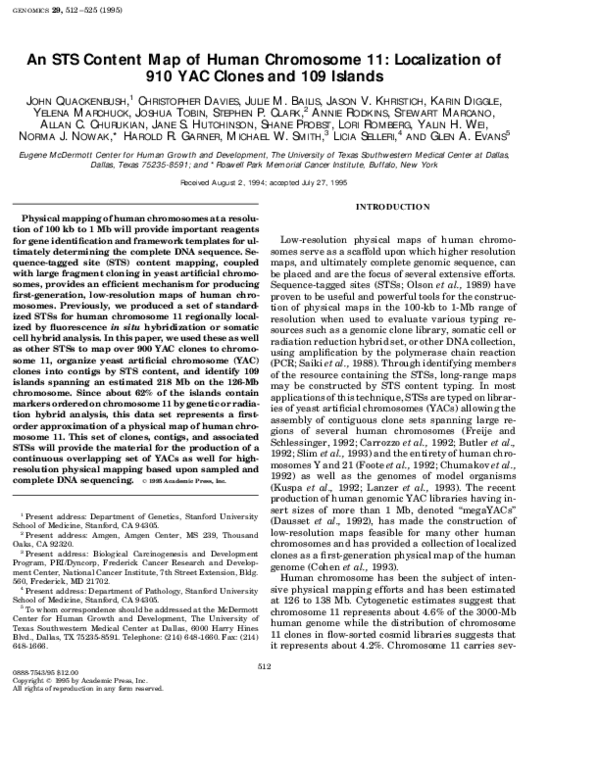 (PDF) An STS Content Map of Human Chromosome 11: Localization of 910 ...