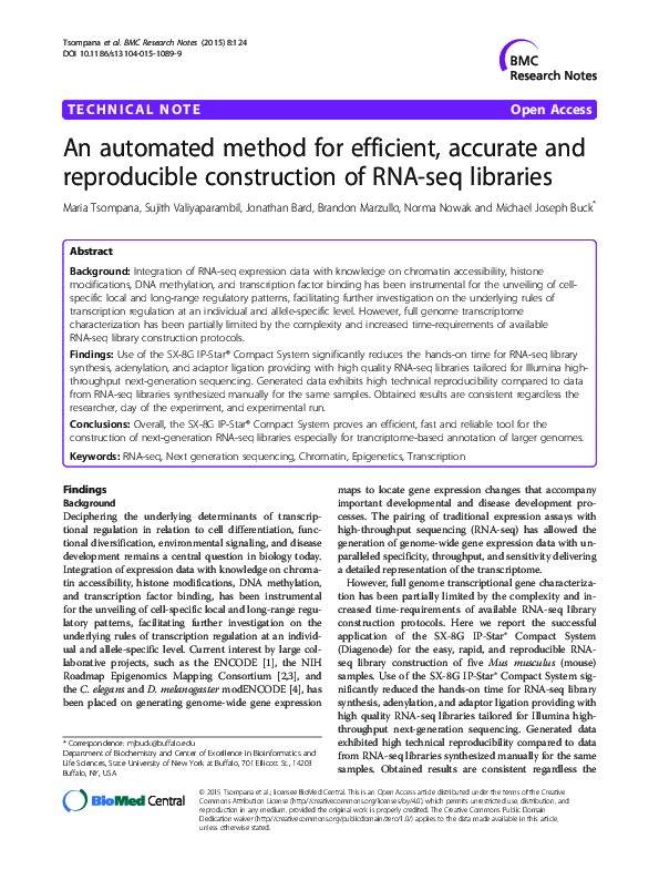 (PDF) An automated method for efficient, accurate and reproducible construction of RNA-seq libraries