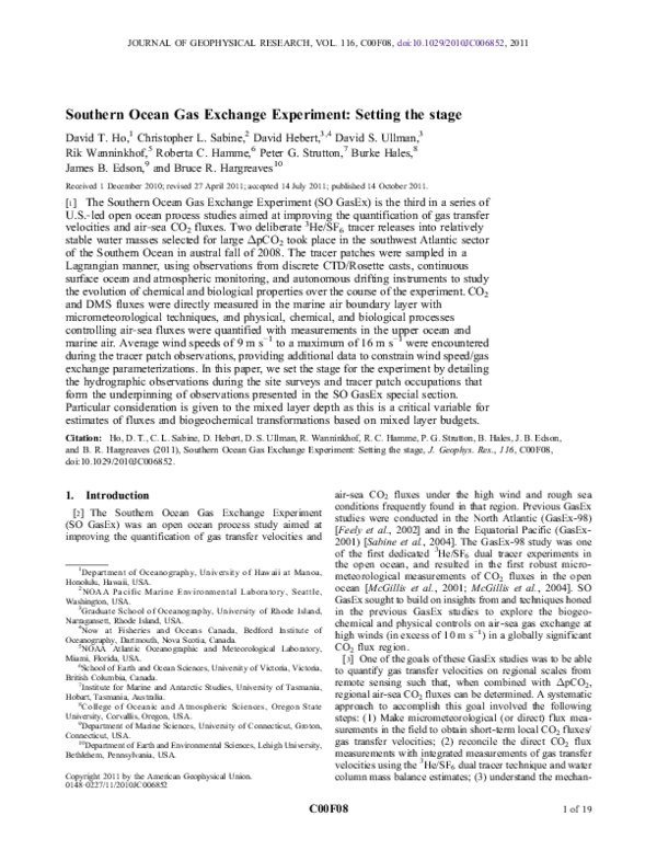 (PDF) Southern Ocean Gas Exchange Experiment: Setting the stage