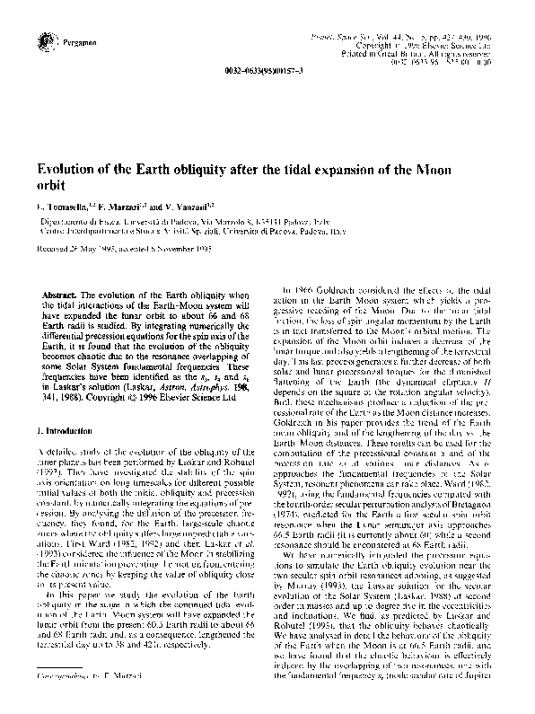 (PDF) Evolution of the Earth obliquity after the tidal expansion of the ...