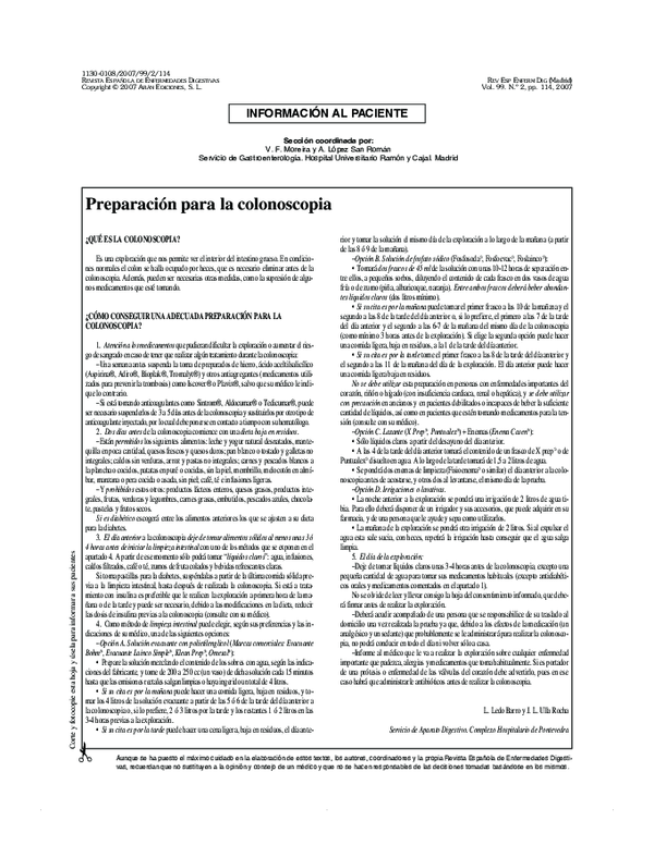(PDF) Preparación para la colonoscopia