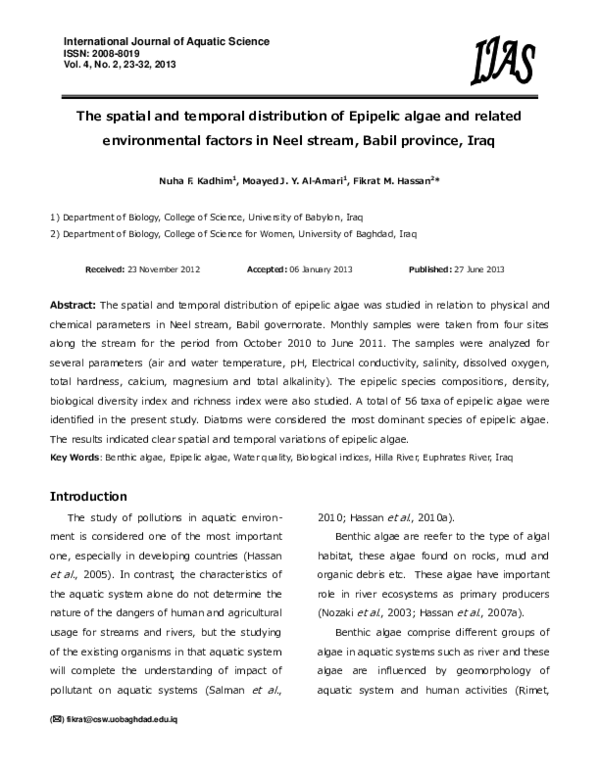 (PDF) The spatial and temporal distribution of Epipelic algae and ...