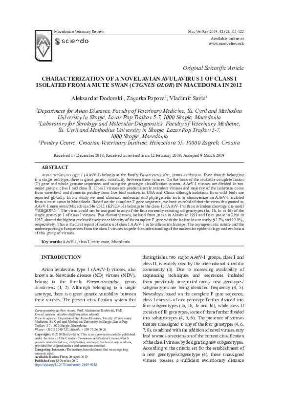 (PDF) Characterization of a Novel Avian Avulavirus 1 of Class I ...