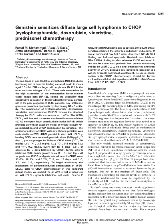 (PDF) Genistein sensitizes diffuse large cell lymphoma to CHOP (cyclophosphamide, doxorubicin ...