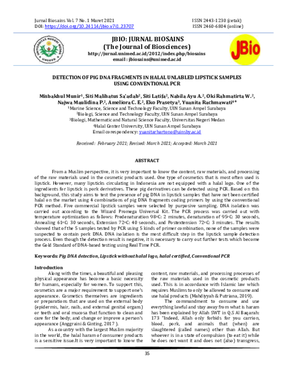 (PDF) Detection of Pig Dna Fragments in Halal Unlabled Lipstick Samples ...