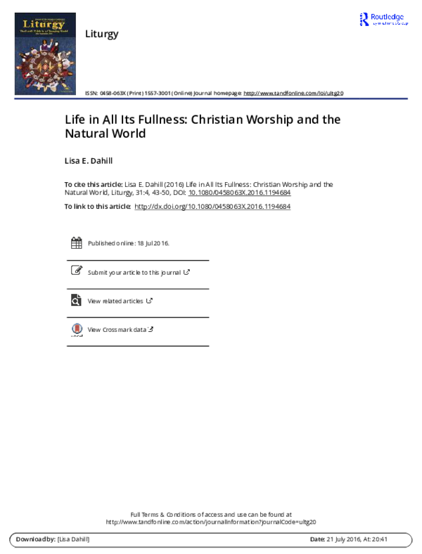 (PDF) Life in All Its Fullness: Christian Worship and the Natural World