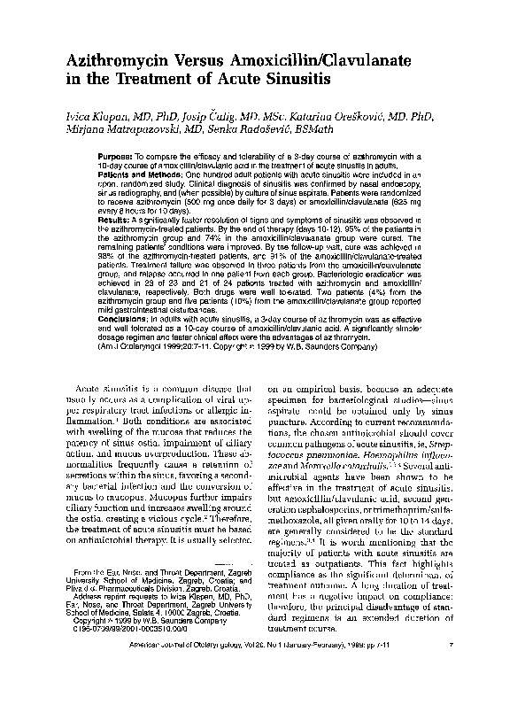 (PDF) Azithromycin versus amoxicillin/clavulanate in the treatment of ...