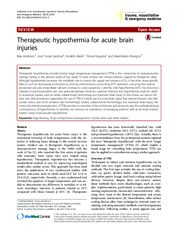 (PDF) Therapeutic hypothermia for acute brain injuries